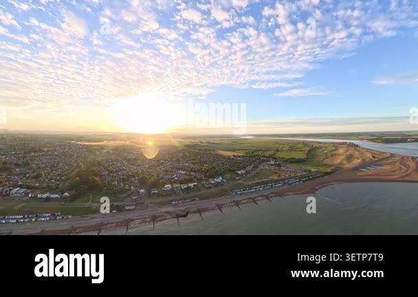 4K Drone Aerial View: Old Felixstowe Seafront and Shingle Beach at ...