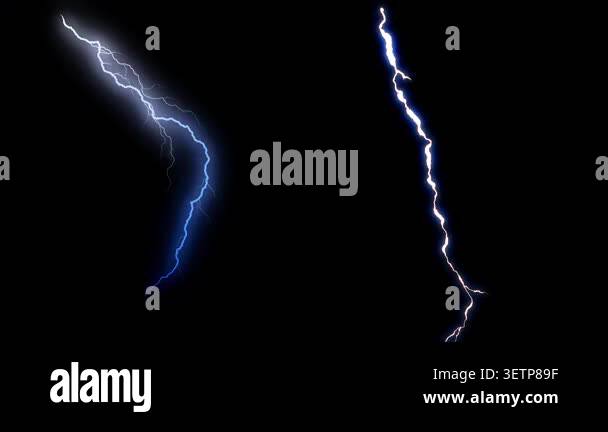 Animated dual lightning bolts striking continuously on a black ...
