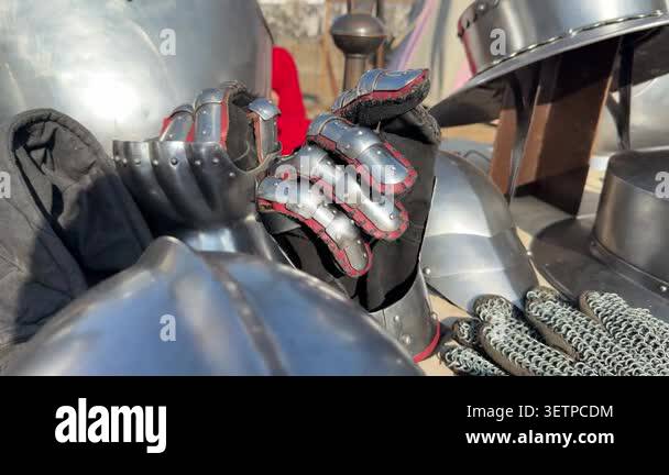 Medieval armor close up at historical reenactment, knight equipment ...