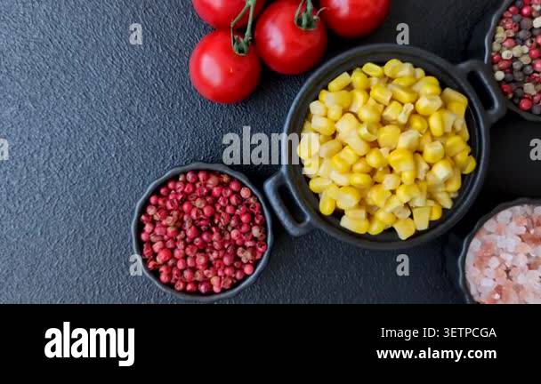 Golden, sweet canned corn kernels or maize for salads and vegetarian ...