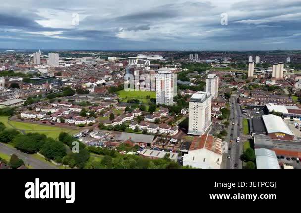 Aerial view of Sunderland city centre featuring the Stadium of Light ...