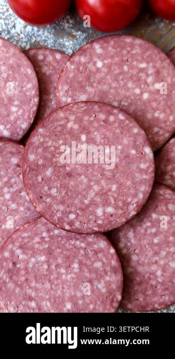 Slices of smoked salami or pepperoni for making sandwiches or pizza at ...
