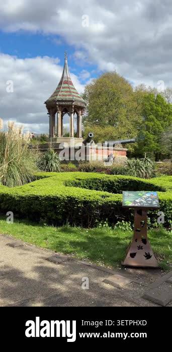 View of the Chinese Bell Tower in Nottingham Arboretum Park on Waverley ...