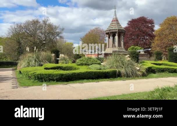 View of the Chinese Bell Tower in Nottingham Arboretum Park on Waverley ...