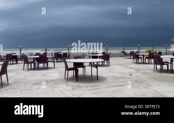 cafe on the beach. Epic Seaside Restaurant B-Roll, Empty Tables Chairs ...
