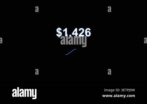 Close-up view of digital financial data displayed on a black background ...