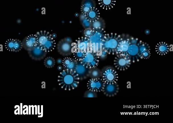 An abstract digital illustration depicting blue, glowing virus-like ...