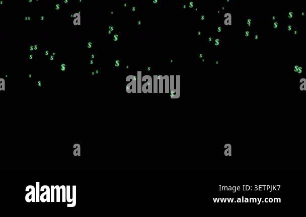 An animated motion graphic featuring a multitude of green dollar signs ...