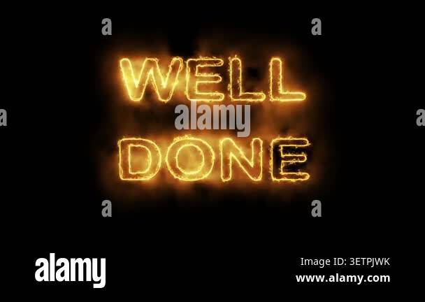 Well Done Text in Fiery Flames on Black Background Stock Video Footage ...