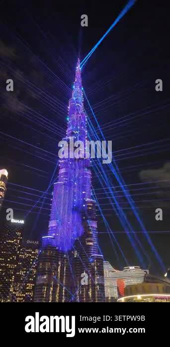 Dubai, UAE, 21 June 2026 - Multicolored laser light show on Burj ...