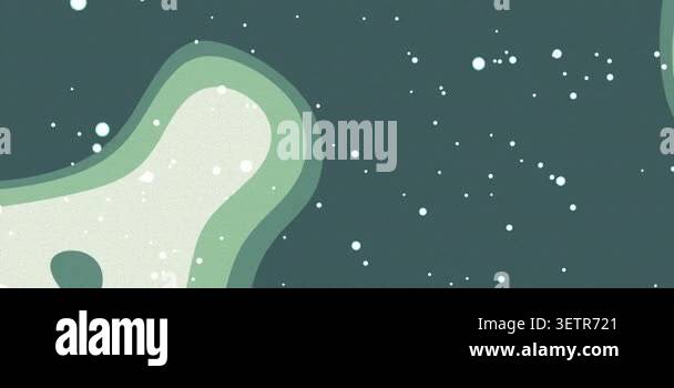 Soft teal background with floating organic shapes. White specks scatter ...