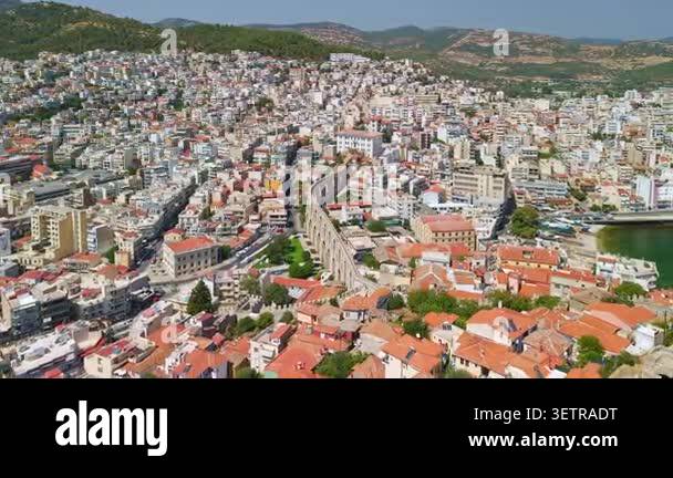 Aerial perspective of the historic old town of Kavala, Greece ...