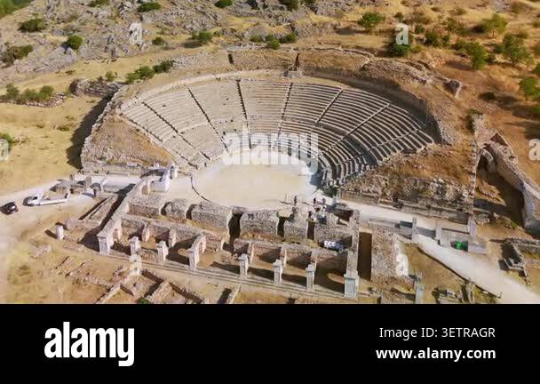 Aerial view of the UNESCO World Heritage site of Philippi, Greece. The ...