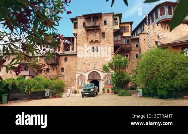 Athos, Greece - July 30, 2025: Massive stone fortified walls of ...