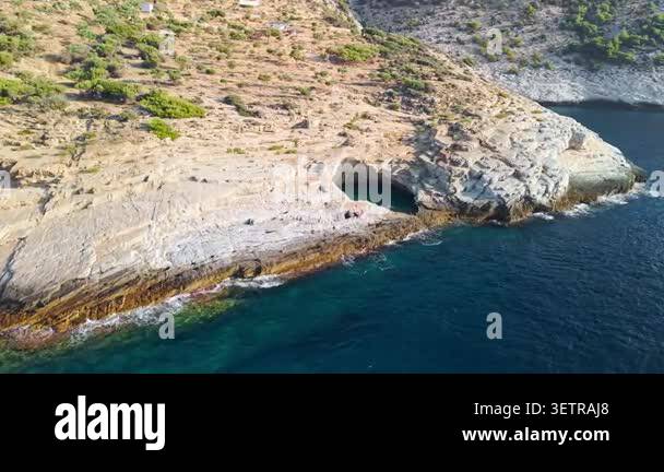 Aerial view of the famous natural rock pool filled with emerald green ...