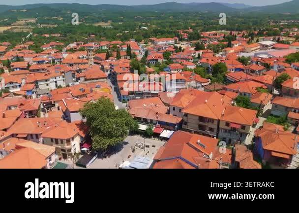 Aerial View of the historic Arnaia town, featuring traditional ...