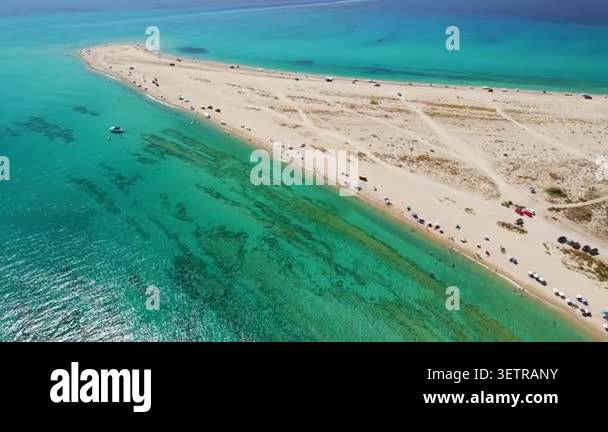 Aerial perspective of the unique Possidi Cape sandbank stretching into ...