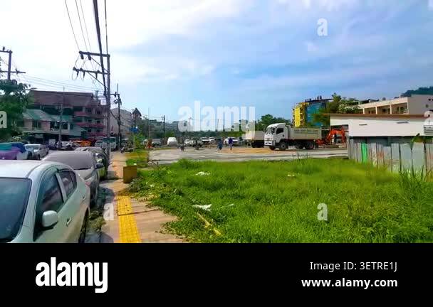 Demolished building at an active construction site with rubble, debris ...