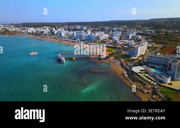 Aerial Drone View of Protaras Cyprus, Luxury Beachfront Hotels, Golden ...