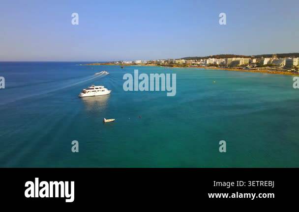Aerial Drone View of Protaras Cyprus, Luxury Beachfront Hotels, Golden ...