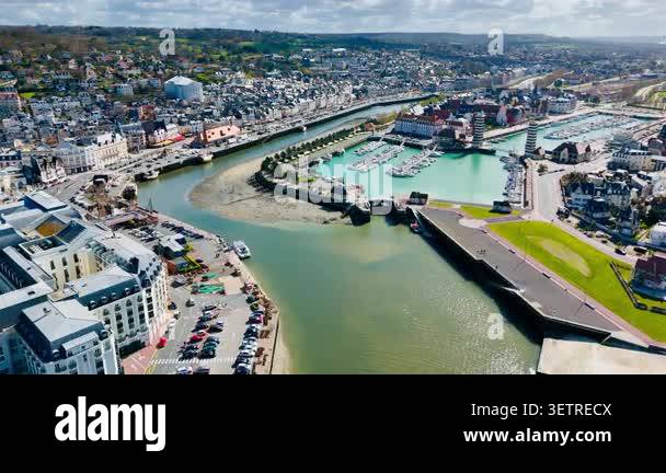 Aerial view of Trouville-Deauville urban landscape with resort ...