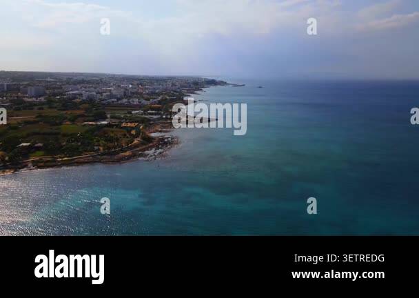 Aerial Drone View of Protaras Cyprus, Luxury Beachfront Hotels, Golden ...