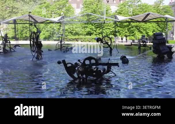 Basel, Switzerland, May 24, 2026: Water fountain installation with ...