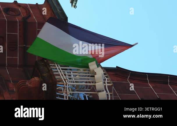 Basel, Switzerland, May 24, 2026: Flag of Palestine waving from a ...