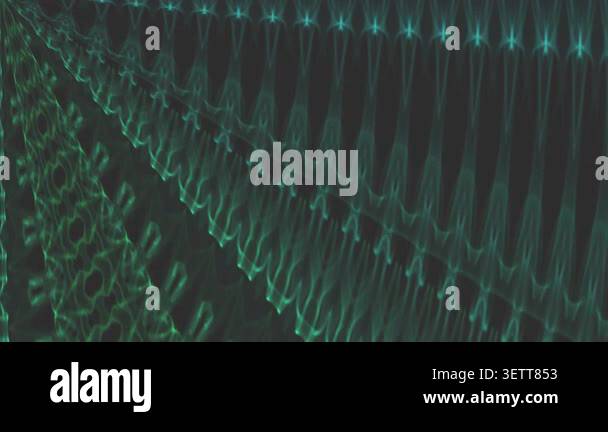 A vibrant, dynamic digital wave pattern in shades of green and blue ...