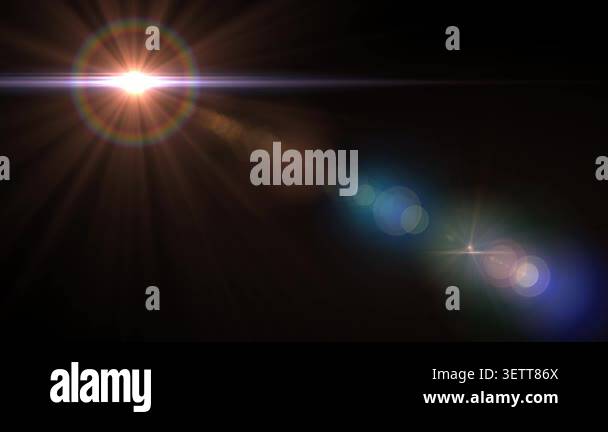 A bright sunlight with lens flare effect against a dark, deep space ...
