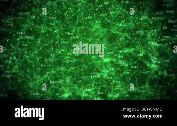 Green digital network connection shows glowing lines and floating ...