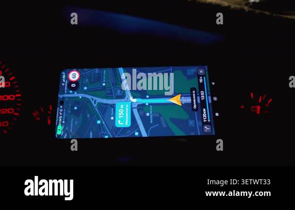 Driver's perspective following directions on a mobile phone gps ...