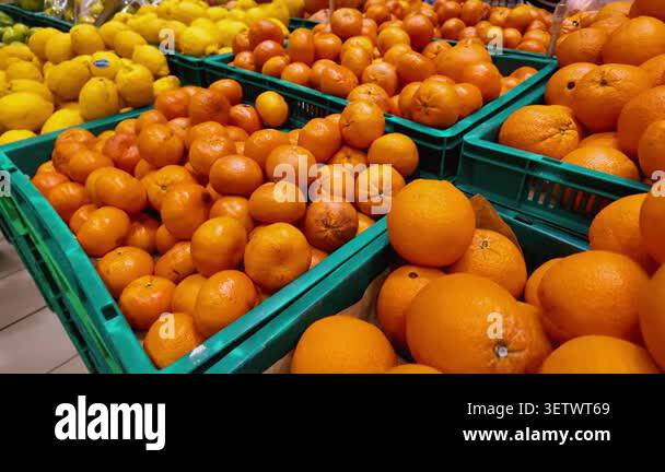 Smooth camera movement over a diverse selection of fresh fruits in ...