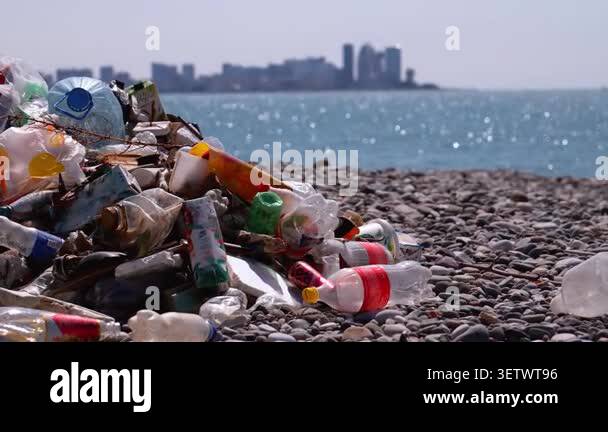 Large pile of plastic bottles and other non-degradable waste ...