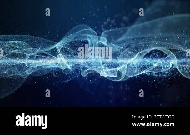 Futuristic video animation with wave object and glitter particles in ...