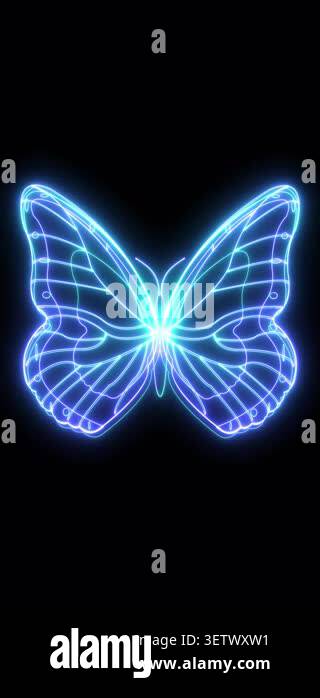 Vertical Neon Butterfly with Glowing Blue Wings on Dark Background ...