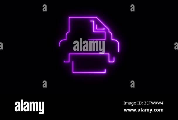 Neon Printer Icon Glowing Purple on Black Background Digital Printing ...