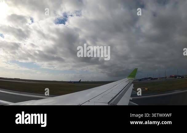 REYKJAVIK, ICELAND - SEPTEMBER 2, 2021:A 4K passenger-window view of an ...