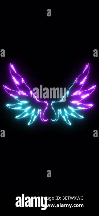 Vertical Neon Angel Wings with Blue and Purple Glow on Dark Background ...