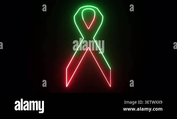 Neon Awareness Ribbon Animation on Black Background, Glowing Support ...