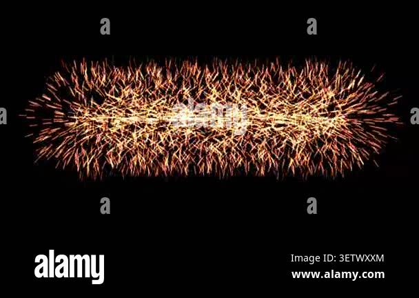 Abstract orange glowing particles streaming along a horizontal line on ...