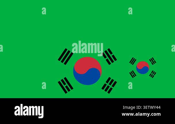 Dynamic South Korean flag symbols on a vibrant green screen, perfect ...