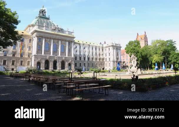 Munich Bavarian State Chancellery Facade Beside Garden Fountain. High ...