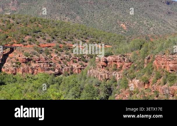 Sedona Midgley Bridge Distant View Across Red Rock Canyon Forest. High ...