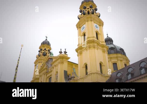 Munich Theatinerkirche Yellow Facade And Old Town Buildings Detail ...
