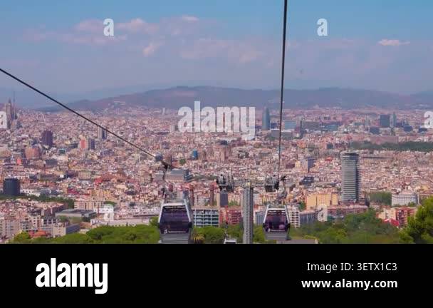 Barcelona Spain Cable Car Overlooking Panoramic City View. High quality ...