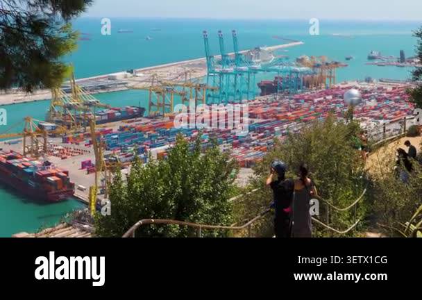 Barcelona Spain Aerial View of Barcelona Shipping Port. High quality 4k ...
