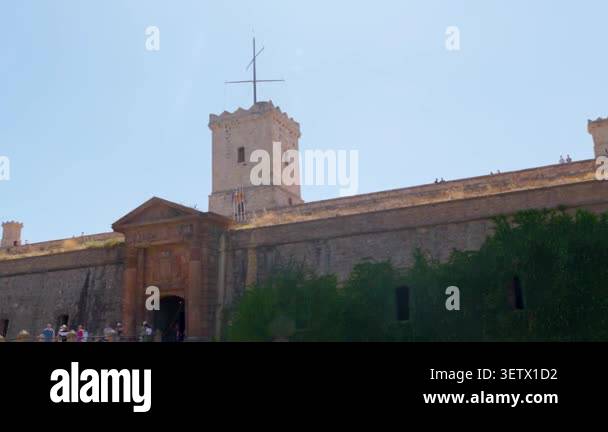 Barcelona Spain Montjuic Castle Entrance with Green Lawn. High quality ...