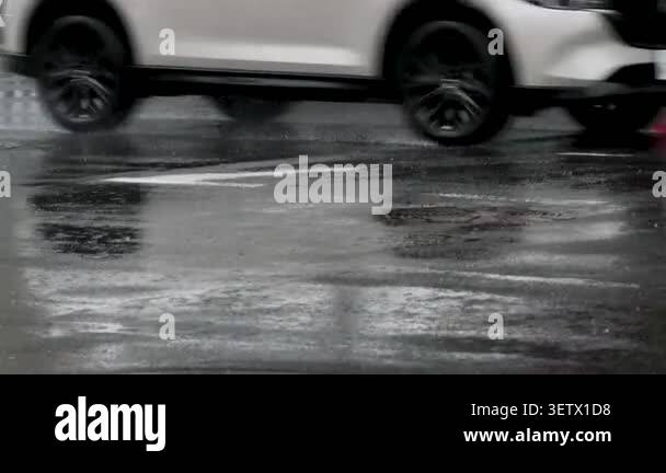 Rainy Tokyo Street Reflections Passing Cars Urban Traffic Scene. High ...