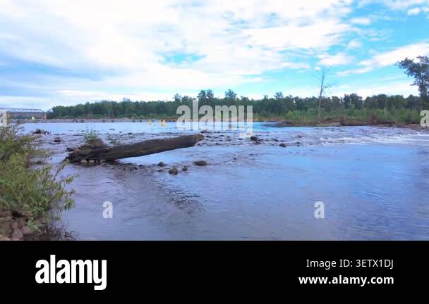 Footage of the Nepean River flowing over rocks after running over the ...